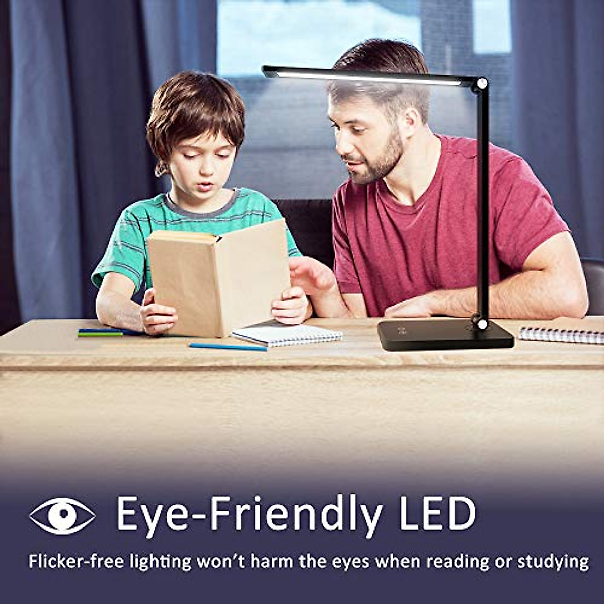 LED Desk Lamp with USB Charging Port Dimmable Eye-Caring Desk Light with Touch Control Foldable Lamp with 5 Lighting Modes,3 Brightness Levels Table Lamp for Reading, Studying, Working, Office, Black