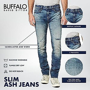 Buffalo David Bitton Men's Slim Ash Jeans, Sandblasted and Worn, 30W x 30L