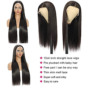 Miss Flower 250% Density HD Lace Front Wigs Human Hair 26Inch 15A Grade Real Full Large Lace Space 13x4 Straight Lace Frontal Wigs Human Hair Pre Plucked For Black Women