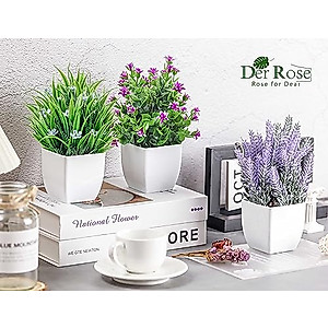 Der Rose 4 Packs Small Fake Plants Mini Artificial Faux Plants in Pots for Home Office Bedroom Living Room Decor