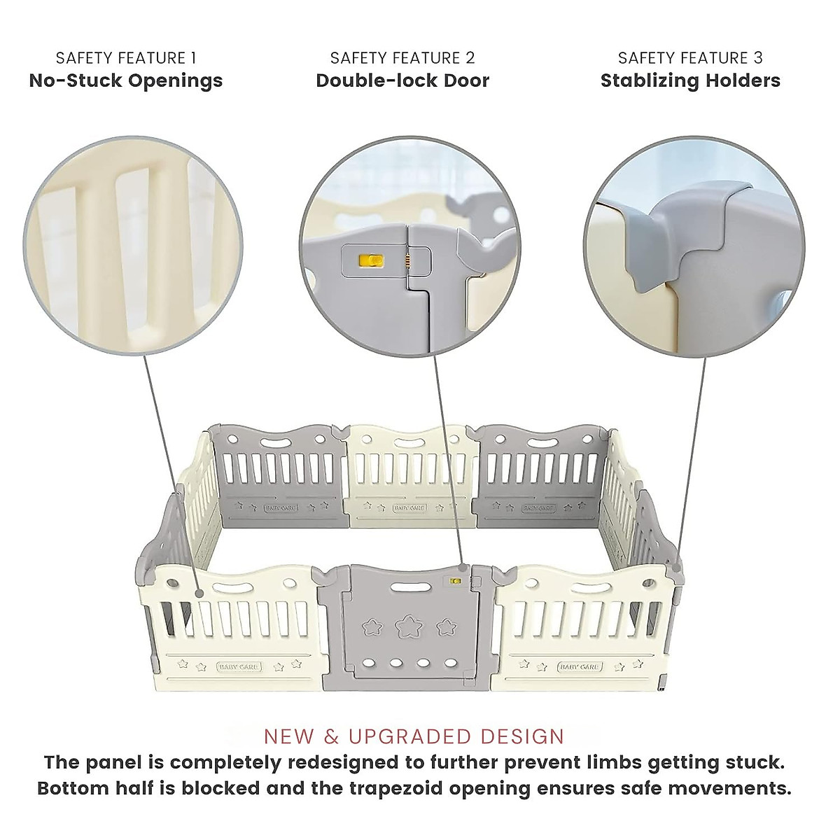 Baby Care Play Mat Funzone Play Pen - Extra Large Baby Play Yard - Play Pen for Baby - Safe with Double Locking (Grey, Full Set)