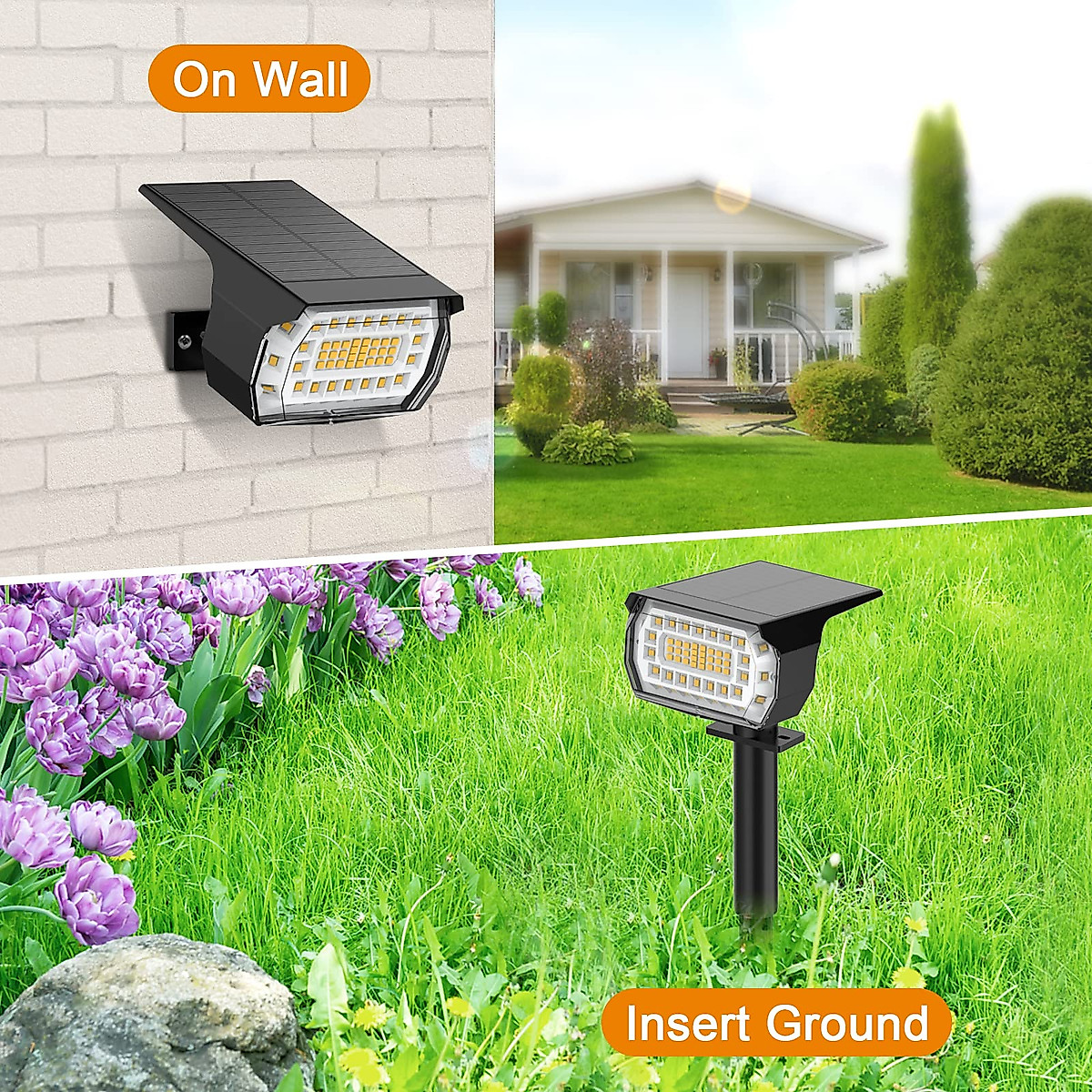LANSOW Solar Spot Lights Outdoor, [8 Pack/57 LED] 2-in-1 Solar Landscape Spotlights, 3 Modes IP65 Waterproof Dusk to Dawn Solar Powered Flood Wall Lights for Outside Yard Garden Pathway(Warm White)