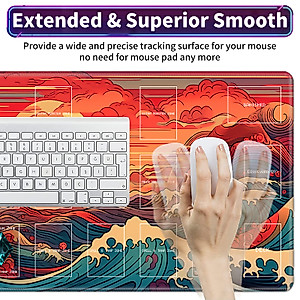 Playmat for OCG, Game Play Mat for TCG CCG 24 x 14 inch with Non-Slip Rubber Base and Stitched for Board Games and Table Magic, Orange Waves