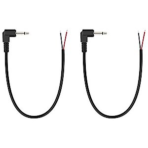 Fancasee (2 Pack) Replacement 3.5mm 90 Degree Right Angle Male Plug to Bare Wire Open End TS 2 Pole Mono 1/8" 3.5mm Plug Jack Connector Audio Cable Repair