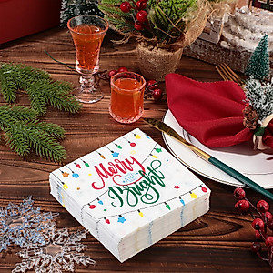 Sherr 200 Packs Christmas Napkins Light Christmas Paper Guest Towels 2 Ply Disposable Bathroom Napkins Decorative Paper Hand Towels for Xmas Winter Holiday Party Supplies (5 x 5 Inch)