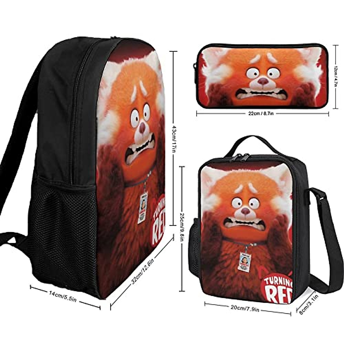 Zqiyhre Turn Red Backpack 3 PCS Set, Printing Anime Travel Laptop Backpack Pencil Case Lunch Bag for Students