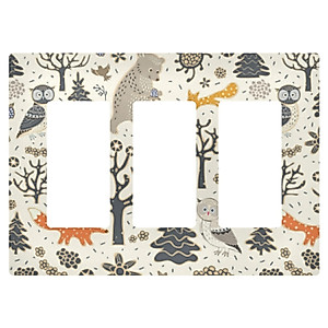 Winter Forest Animals Wall Plate Cover Size 3-Gang 4.6" x 6.5" Single Rocker Switch Plates Kids Decorative Nursery Teen Toddler Room Bedroom Bathroom Decor
