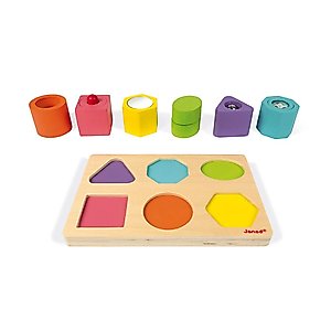Janod I Wood – Shapes and Sounds 6 Block Puzzle – Ages 12 Months+ - J05332