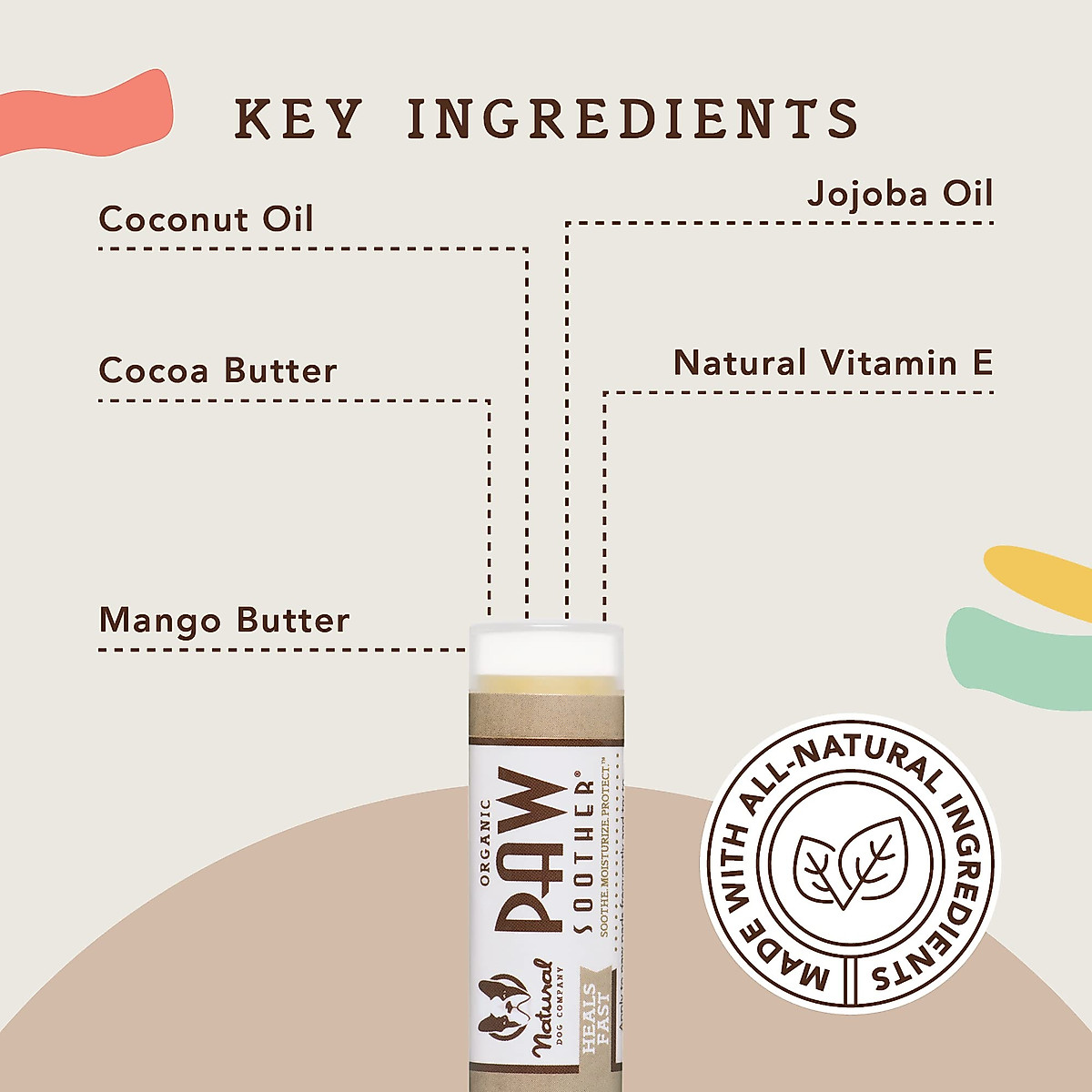 Natural Dog Company Paw Soother Balm, Travel Stick, 0.15 oz, Dog Paw Cream and Lotion, Moisturizes & Soothes Irritated Paws & Elbows, Protects from Cracks & Wounds