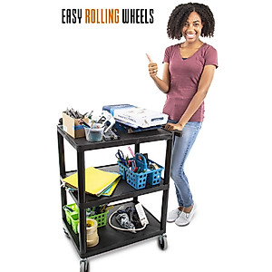 Stand Steady Tubstr 3 Flat Shelf Printer Cart, Compact and Heavy-Duty Utility Storage - Supports up to 300 lbs, Great for Home, Office, Warehouse, 28 x 18 in Tool Table, Moves Cargo Easily (Black)