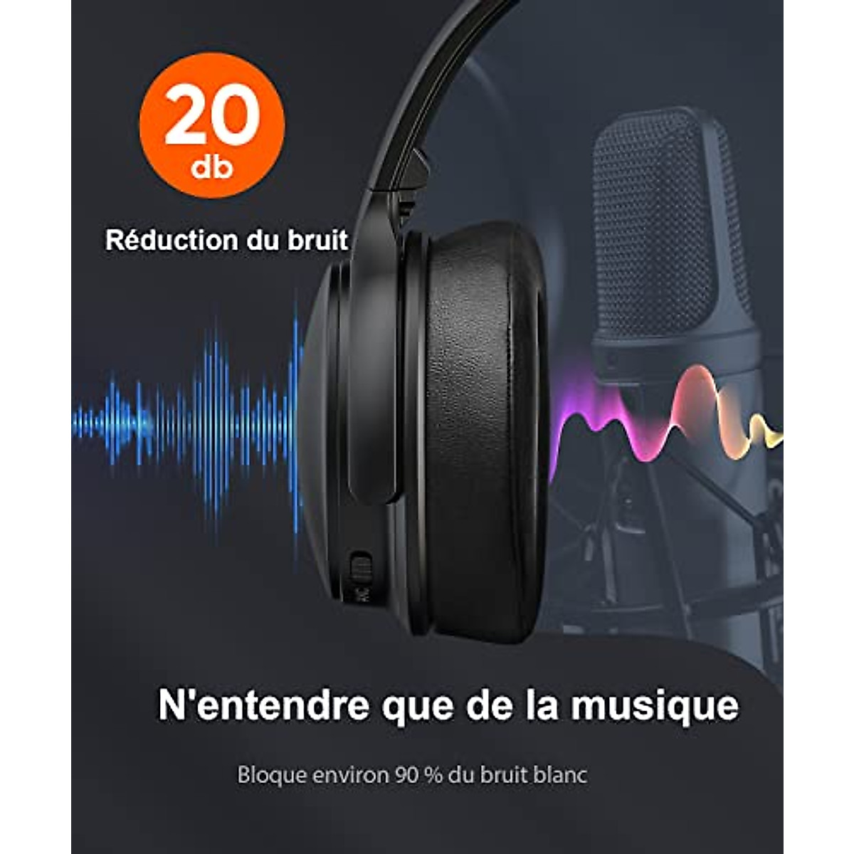 INFURTURE Active Noise Cancelling Headphones, H1 Wireless Over Ear Bluetooth Headphones, Deep Bass Headset, Low Latency, Memory Foam Ear Cups,40H Playtime, for Adults, Kids, TV, Travel, Home Office