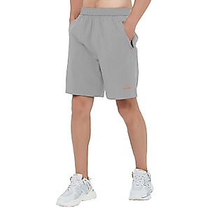 Rdruko Men's Hiking Running Shorts Quick Dry Athletic Performance Shorts Zip Pockets(Light Grey, US L)