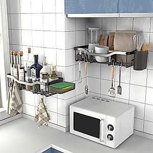 NESOMI Shower Caddy Adhesive Shower Organizer Bathroom Shower Shelves, Wall Shelf for Inside Shower Storage with Soap Dish&16 Hooks, Rustproof Stainless Steel No Drilling Rack Home Decor 2 Pack Large