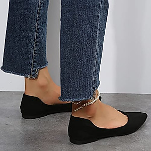 Ladies Fashion Solid Color Suede Pointed Shallow Comfortable Flat Casual Shoes Shoes Size 6 Women Sandals (Black, 8.5)