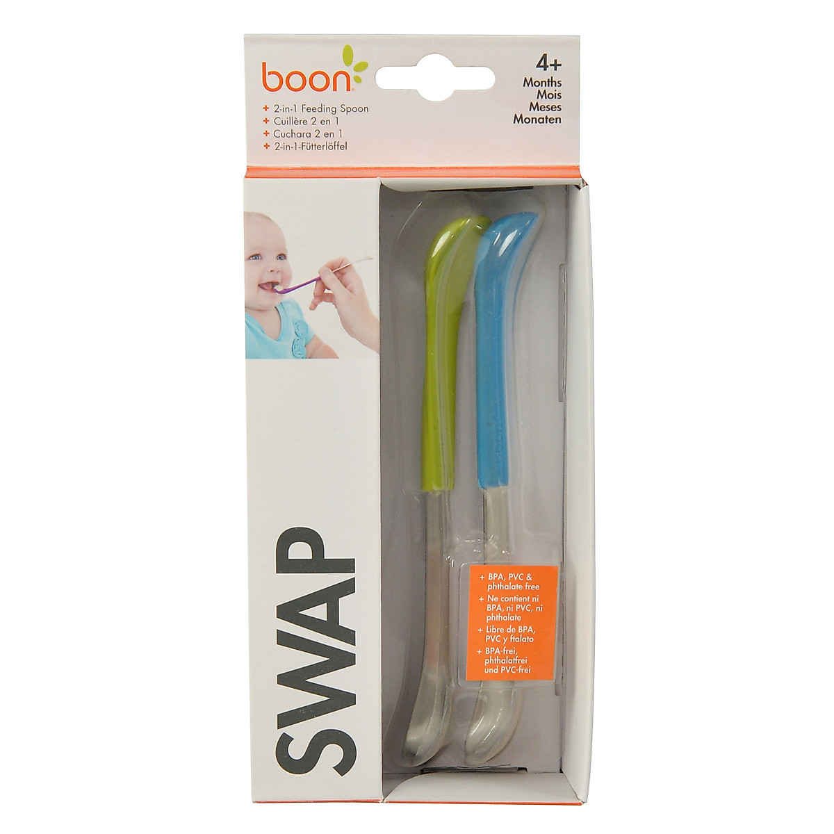 Boon SWAP 2-in-1 Baby Spoon, Gray/Mint (Pack of 2)
