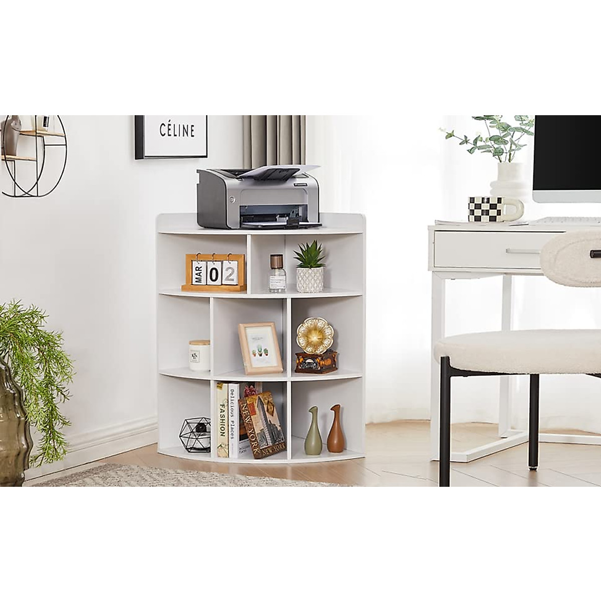 VECELO 3-Tier Corner Cabinet with 8 Cubbies, Wooden Cube Storage Organizer, Modern Bookshelf Units for Playroom, Bedroom, Living Room,Pearl White