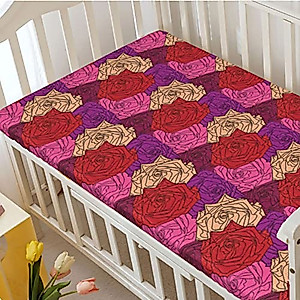 Roses Themed Fitted Crib Sheet,Standard Crib Mattress Fitted Sheet Soft Toddler Mattress Sheet Fitted-Baby Crib Sheets for Girl or Boy,28“ x52“,Multicolor