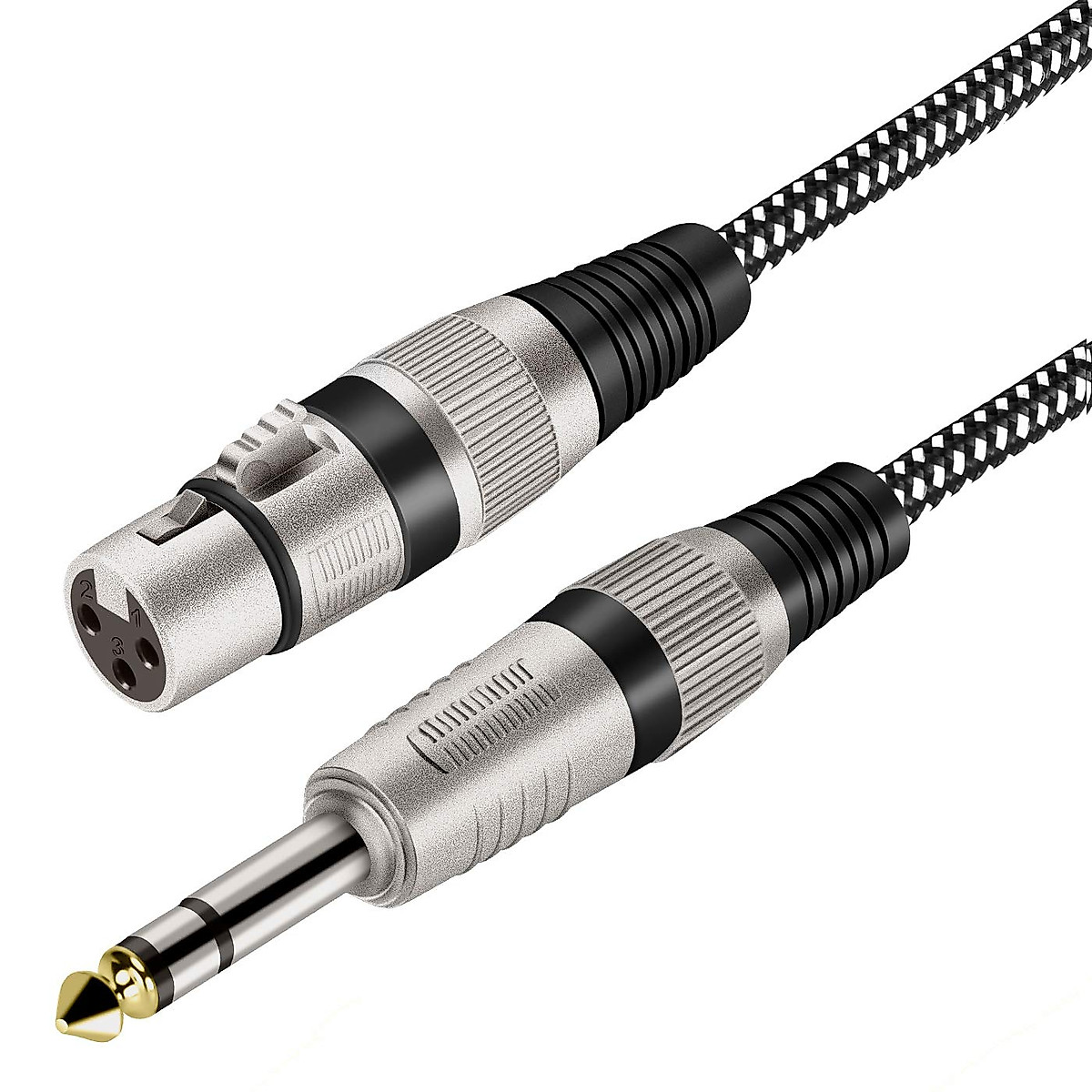 KINXIYU XLR Female to 1/4 Inch TRS Cable 10 FT, Nylong Braided XLR 3 Pin Female to 6.35mm TRS Male Balanced Wire Mic Cord (Pure Copper Conductors)
