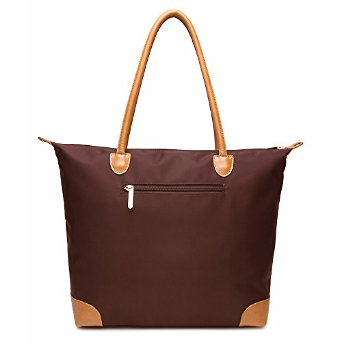 NNEE Nylon Tote Bag With Faux Leather Trim & Multiple Pocket Design (Brown)