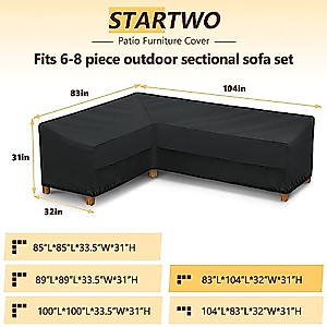 STARTWO Upgrade Outdoor L-Shaped Sectional Sofa Cover 83"x104"(Left Facing) Waterproof Outdoor Patio Furniture Covers with Corner Reinfored&Large Air Vent Design More Tear-Stop Couch Cover,Black