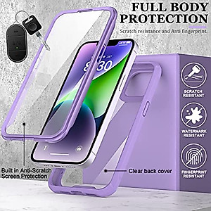FUNMIKO iPhone 14 Case with Screen Protector,Mili-Grade Heavy Duty Protection Pass 21ft. Drop Tested Durable Slim-fit Clear Cover Protective Phone Case for Apple iPhone 14 6.1" Lavender Purple