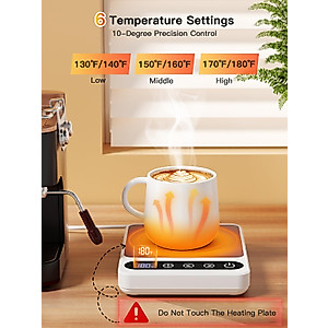 Misby Coffee Mug Warmer, Coffee Warmer for Desk with 6 Temp Settings, 8H Auto Shut Off Coffee Cup Warmer 12H Timer, Smart Coffee Warmer Plate Keeps Hot, Fresh for Coffee, Tea, Milk, Beverage,White