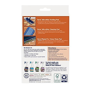 Bona Microfiber Pad 3-Pack includes Dusting, Cleaning, and Deep Cleaning Pad, for Hardwood and Multi-Surface Floors, fits Bona Family of Mops