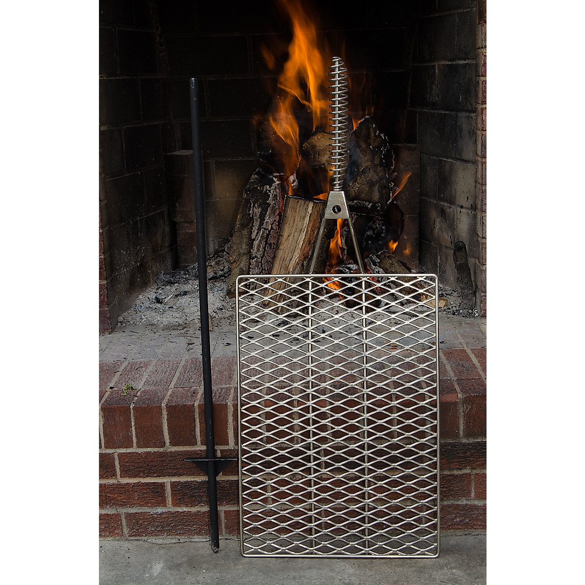 Heavy Duty Large Campfire Grill, Fully Adjustable Swiveling BBQ with long handle, Lifetime Durability, Perfect for Fire pits and rings. Easily portable for camping. Made in USA (15x21)