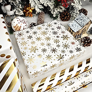 LDGOOAEL Mini Short Small Christmas Wrapping Paper Roll (17" X 120") - Gold Foil Snowflakes Stripe Polka Dot Design for Holiday, Birthday