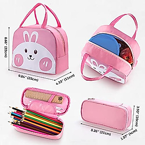 FRONET Backpack for Girls Teenage School Bags for Elementary Middle High Student Kids Casual Laptop Daypack Grade 7 8 9 10 Ages 11 12 13 14 15 16 Children Kawaii Pink Bookbag Set with Lunch Bag