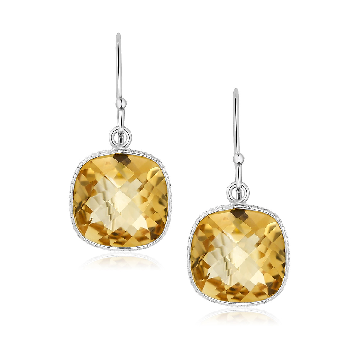 Gem Stone King 925 Sterling Silver Yellow Citrine Stud Dangle Earrings For Women (10.00 Cttw, Gemstone Birthstone, 11MM Cushion Cut)