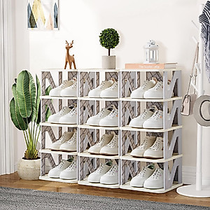 VECELO Foldable Plastic Shoes Rack Storage Organizer for Entryway, Hallway, Closet, Small Space, Gray