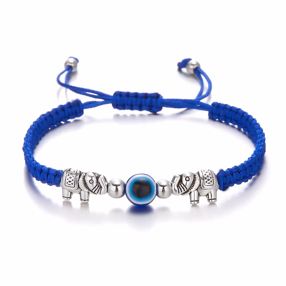 Evil Eye Bracelet for Women Men Lucky Bracelets Handmade Macrame Braided Bracelet Adjustable Family Friend Couple Protection Bracelet(Elephant,Blue) (AMX2X0BQTHUS)