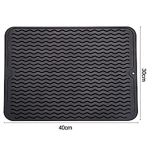 Hopeup Dish Drying Mat for Kitchen Counter, Slip Resistant Silicone Quick Dry Pad for Washing Dishes Cup Draining Pad Heat Insulation Anti-Slip Reliable Restaurant Cutlery Draining Pad Black