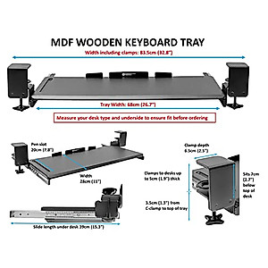 ErgoActive MDF Wooden Under Desk Keyboard Tray, Clamp On Easy Install, Includes Mouse Pad, Ergonomic Wood Keyboard Tray for Office, Home, School and Gaming (26.7" x 11")