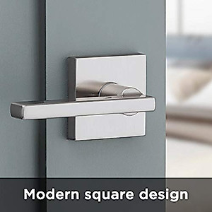 Kwikset Satin Nickel 91540-001 Halifax Door Handle Lever with Modern Contemporary Slim Square Design for Home Hallway or Closet Passage