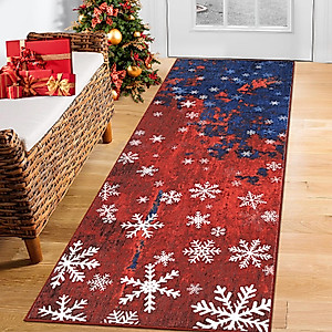 CAROMIO Christmas Hallway Runner Rug Holiday Decorative Xmas Snowflake Area Rug, Washable Stain Resistant Non-Slip Floor Cover Modern Abstract Entrance Carpet for Laundry Kitchen, 2' x 8'