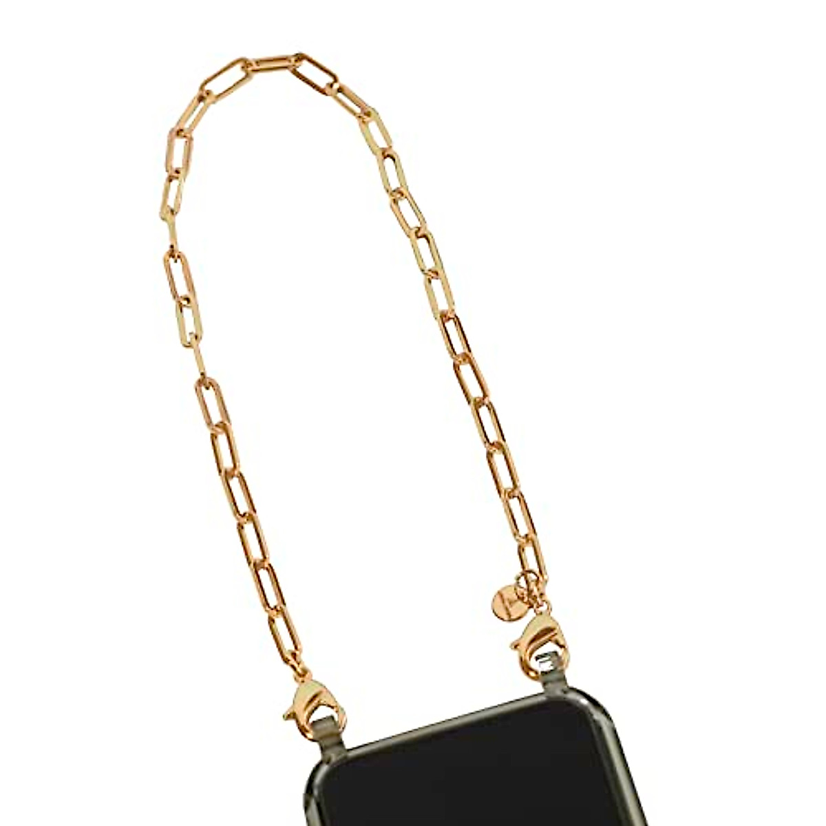 Luna Lucia Gold Wristlet Cell Phone Holder, Lanyard, Bracelet, Tether, Chain, Strap or Around the Wrist Holder | Like Emily in Paris | With Clear iPhone 13 Phone Case | Great Gift