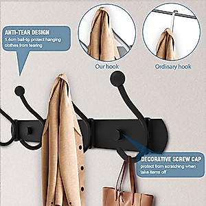 Wall Mounted Coat Rack 2 Pack, Stainless Steel Heavy Duty Tri with Four Hooks for Jacket Coat Hat in Mudroom Entryway (AA Black)