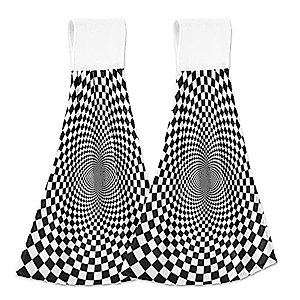 Sletend Hanging Kitchen Towel with Loop Black White Case Hand Towel 2 Pcs Soft Microfiber Coral Velvet Tie Towel Decor for Bathroom Laundry Room Decor