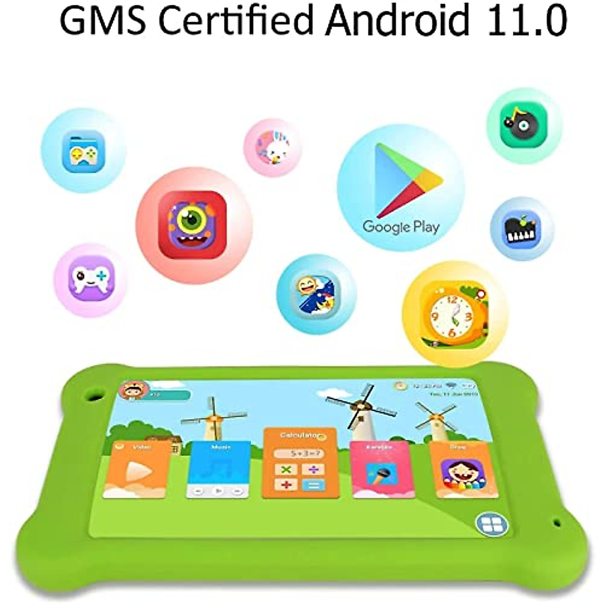 Kids Tablet, 7 inch Eye Protection IPS Screen, 2GB RAM 32GB ROM Toddler Tab, WiFi, Dual Camera,Games, Parental Control Android 11 Tablet for Kids with Kids-Proof Case