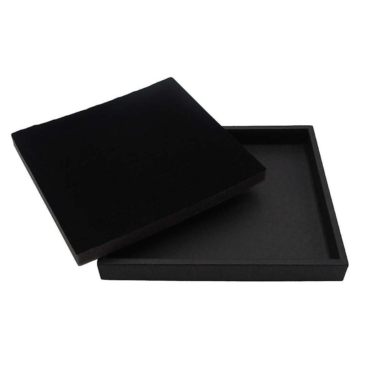 N'icePackaging 2 Qty Black Plastic Jewelry Tray w/Midnight Black 36 Ct Ring Foam Insert Companion - Half Tray Size 7.25" x 8.25" x 1"