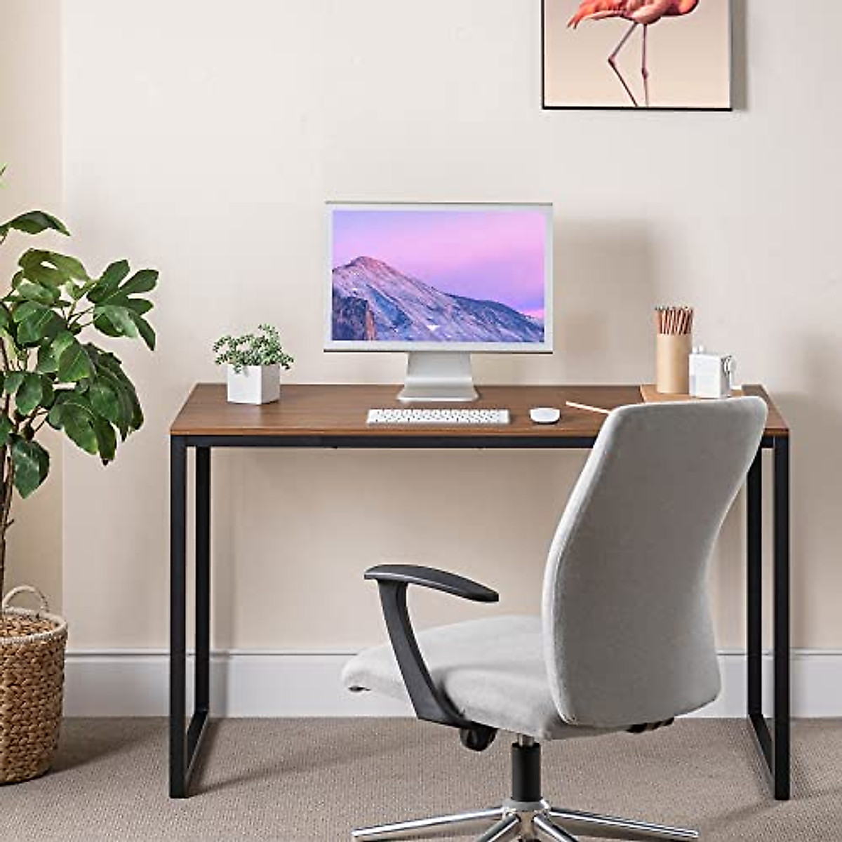 ZINUS Jennifer 47 Inch Black Frame Desk / Computer Workstation / Office Desk / Easy Assembly, Brown