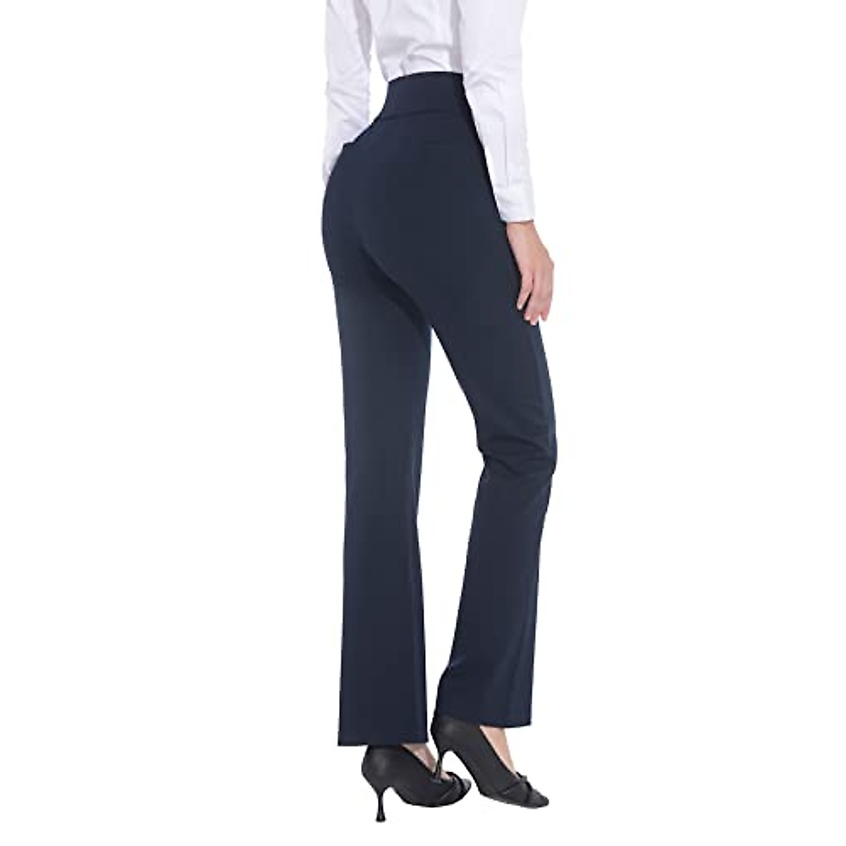 ZTN Womens Bootcut Dress Pants Regular Fit Tummy Control Pants Pull On Career Pants for Work Business Casual Navy 2XL