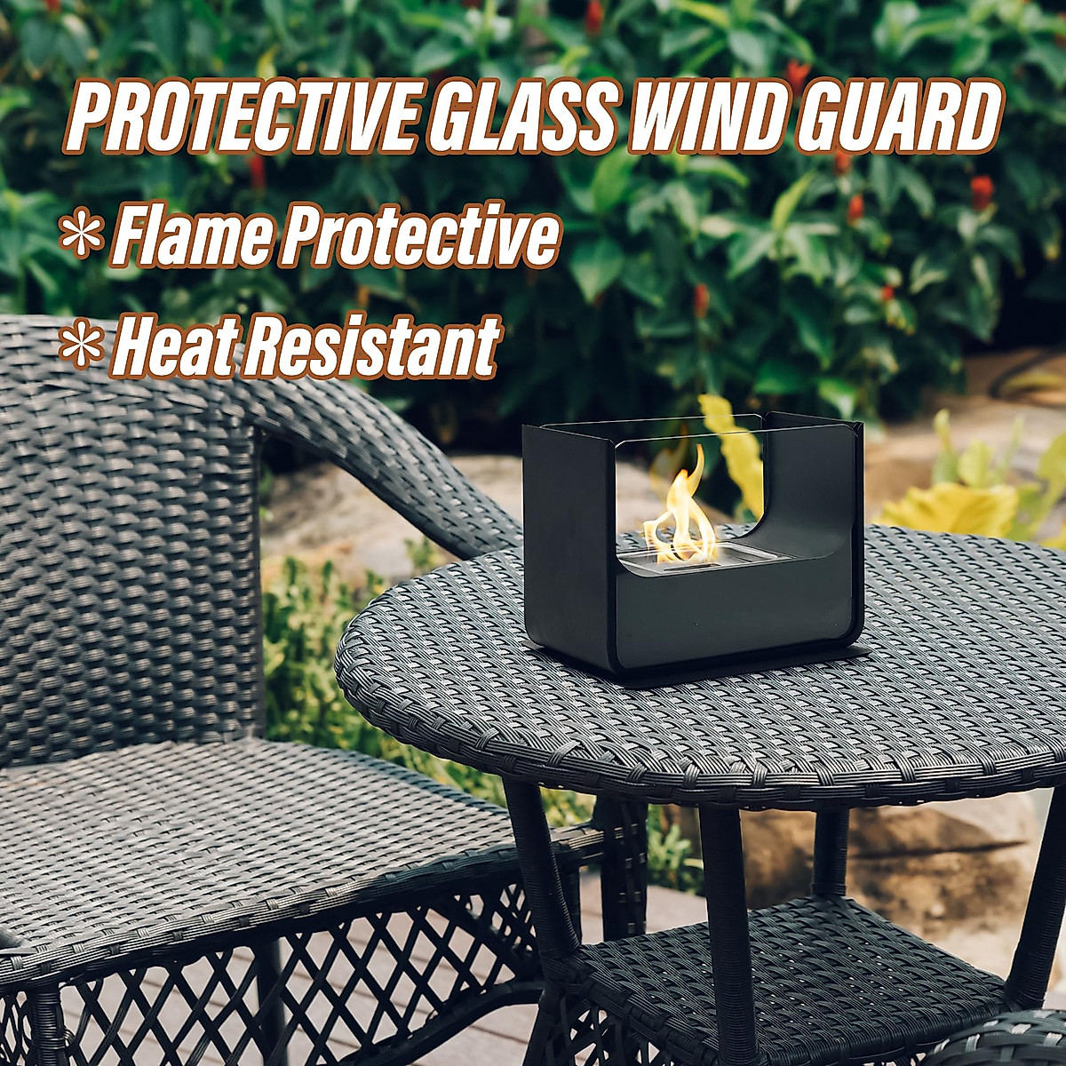 Onlyfire Tabletop Fire Pit with Glass Wind Guard, Extinguisher Lid and Ceramic Wool Wick, Portable Ethanol Fireplace Smokeless Fireplace for Indoor and Outdoor use, Smore Maker Home Decor Gift