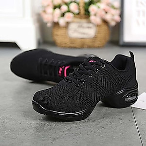 Dance Sneakers for Women, Women's Jazz Shoes Lace-up Split Sole Dance Sneakers Breathable Air Cushion Zumba Dancing Shoes Hip Hop Athletic Walking Shoes Black 39