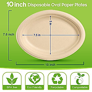 EcoAvance Oval Paper Plates Small, 7 inch Paper Plates 100 Pack, 100% Recycled Paper Plates, Natural Eco Friendly Disposable Plates, Compostable Dessert Plates, Brown Paper Plates Bulk
