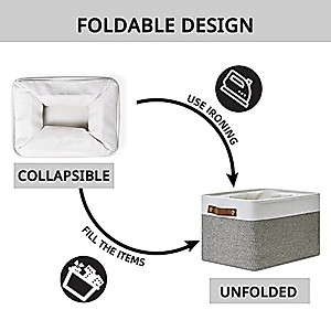 DULLEMELO Fabric Baskets for Storage, Office, Home,Nursery,Organizing Baskets for Shelves, Bedroom,  Toys,Gift,Fabric Storage Basket with Handles(White&Grey,15"x11"x9.5",4-Pack)