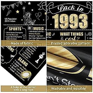 Large 30th Birthday Banner Backdrop Decorations for Men Women, Black Gold Back in 1993 Happy 30 Bday Sign Party Supplies, Thirty Birthday Photo Background Decor for Outdoor Indoor