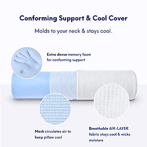 Cushion Lab Neck Roll Pillow for Neck Relief – Extra Dense Memory Foam Round Cylinder Bolster for Cervical Support, Spondylosis, Neck Pain Relief, & Spine Lumbar Traction - Washable Cover & Travel Bag